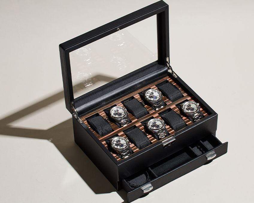 WOLF Roadster 10 Piece Watch Box with Drawer - LUX Watch Winders